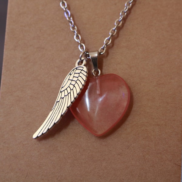 Heart Shaped Angel Wings Necklace - Etsy