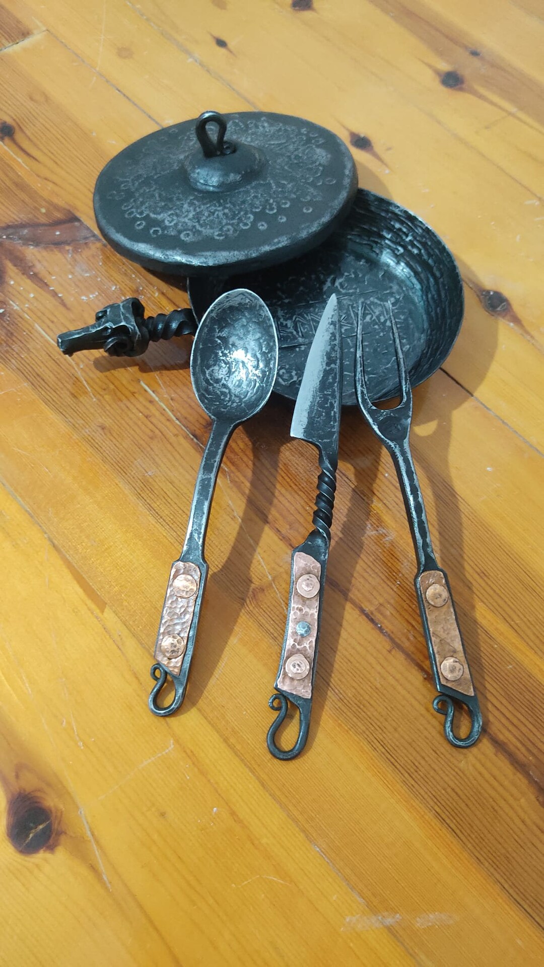 Foldable Hand-hammered Handmade Camping Pan 2 Sizes 5''-7'' (12-17cm ...