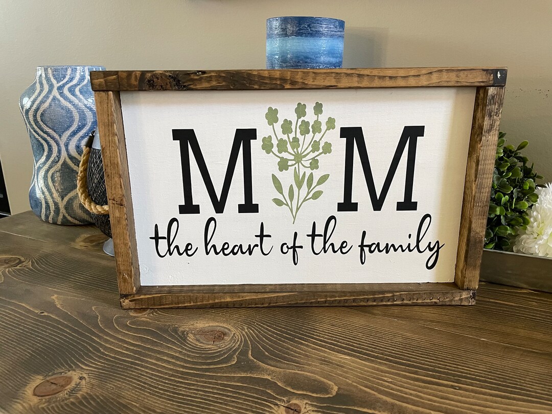 Mamá, el corazón de la familia: letrero de madera hecho a mano con cita ...