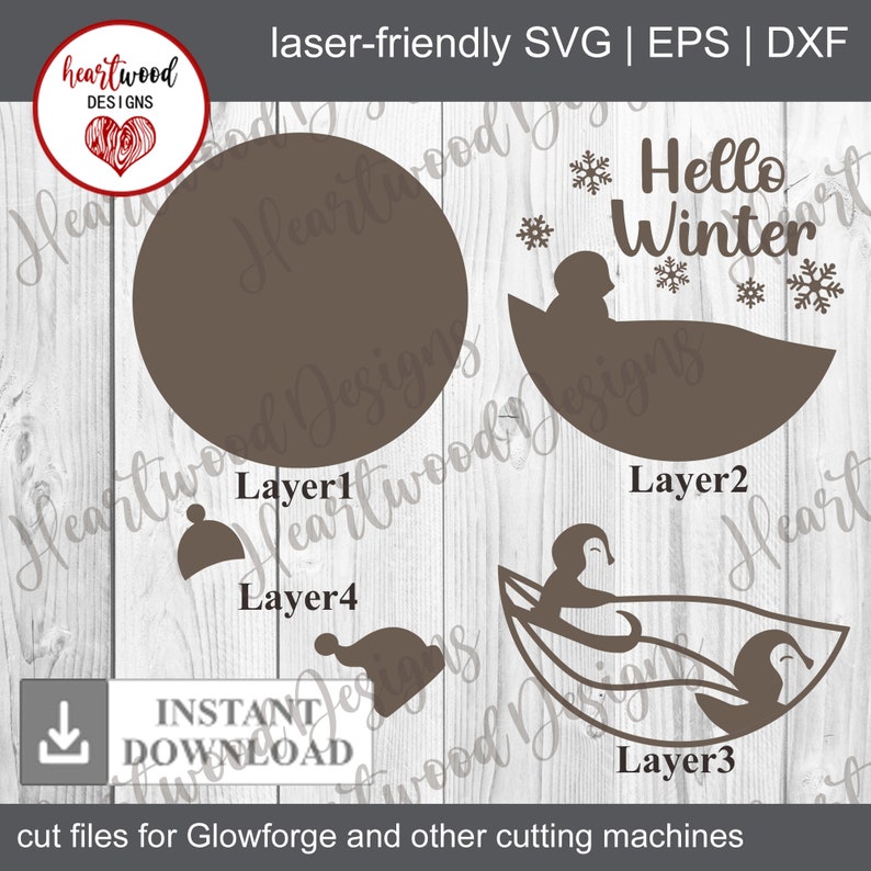 Sledding Penguins Hello Winter Sign SVG Farmhouse Style SVG - Etsy