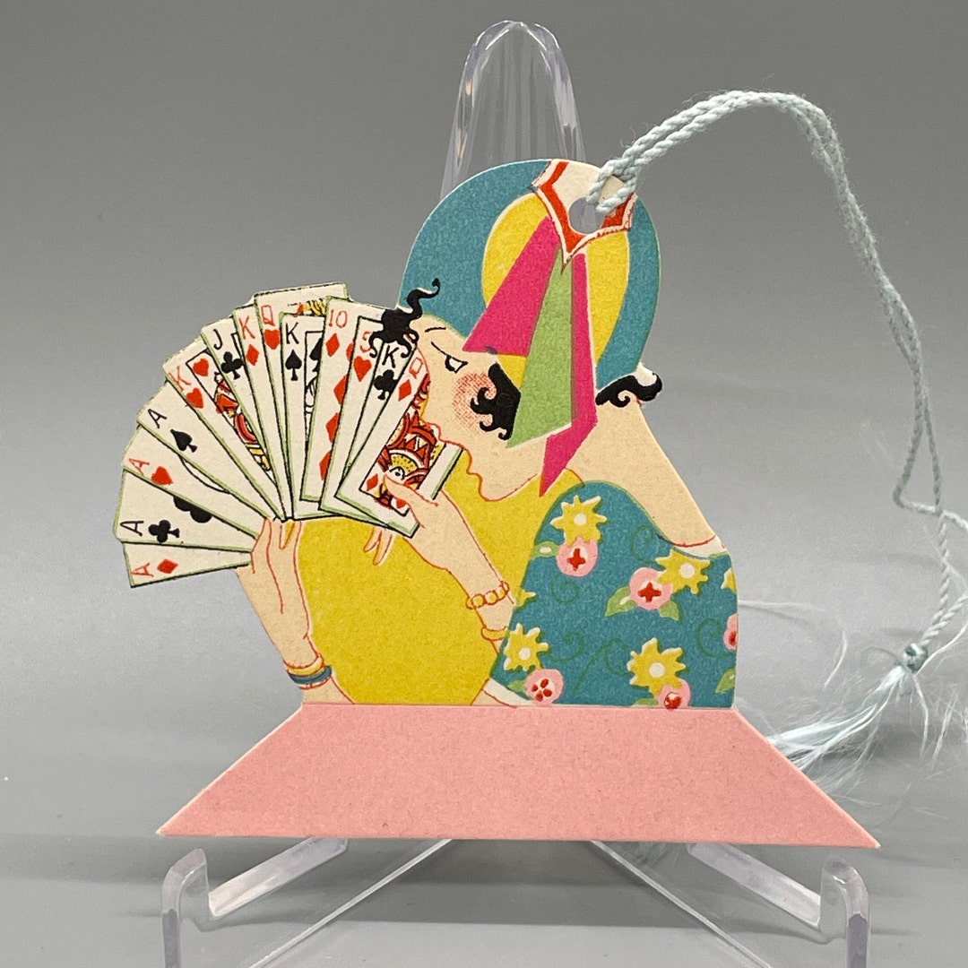 Vintage Art Deco Bridge Tally & Place Card, Flapper Playing Cards Made ...