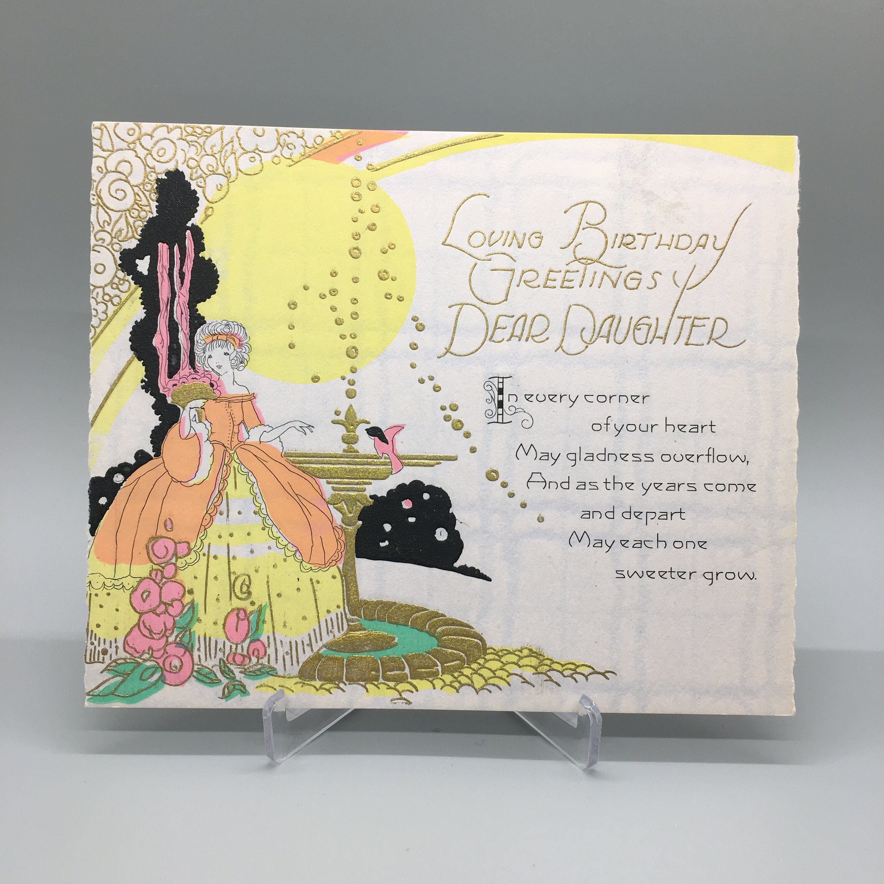 Vintage Unused Birthday Greeting Card, Daughter, 1930's, Embossed, Gold Accent, Deckled Edge ...