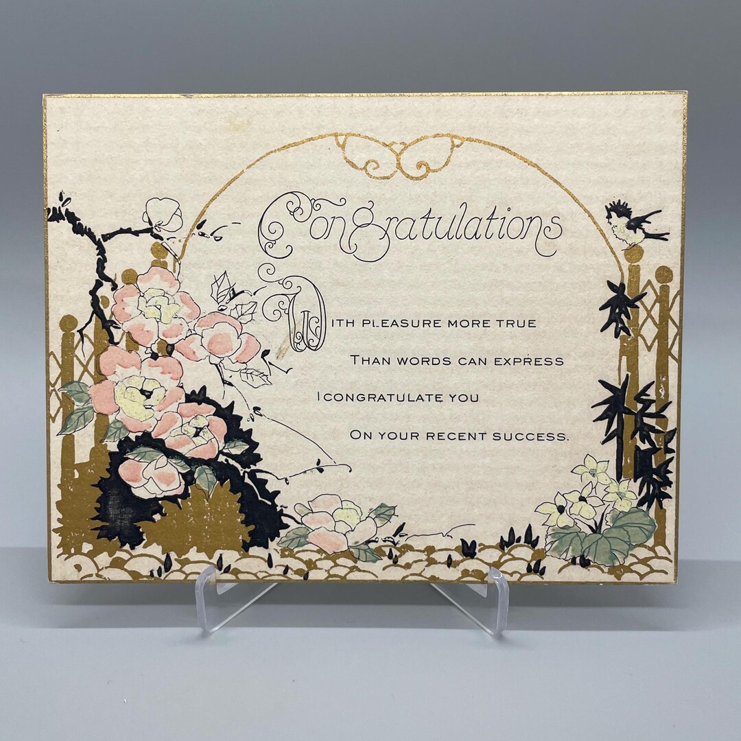Unused Vintage Congratulations Art Deco Greeting Card Floral, Gold ...