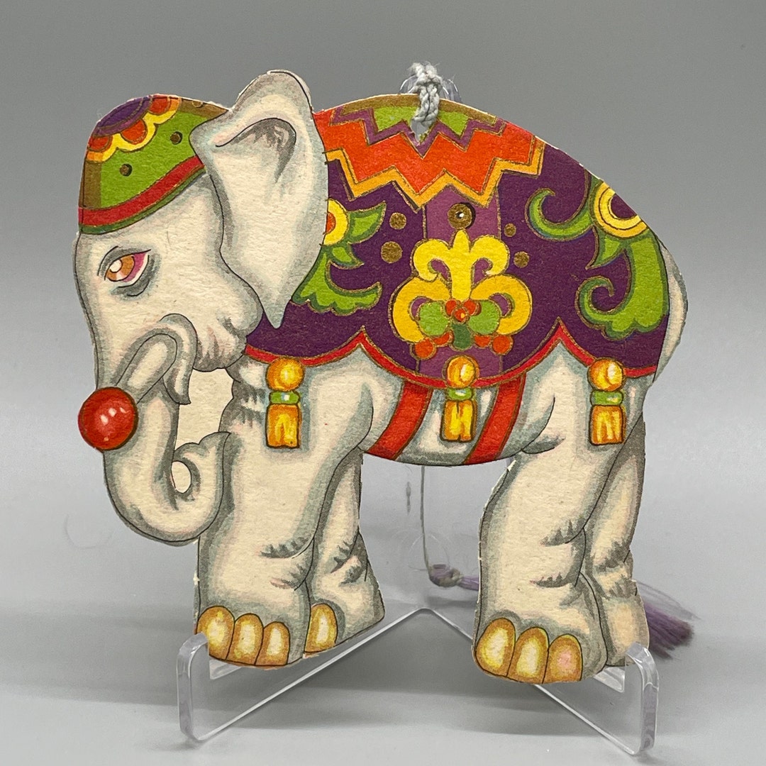 Vintage Unused Art Deco Bridge Tally, Colorful Exotic Circus Elephant ...