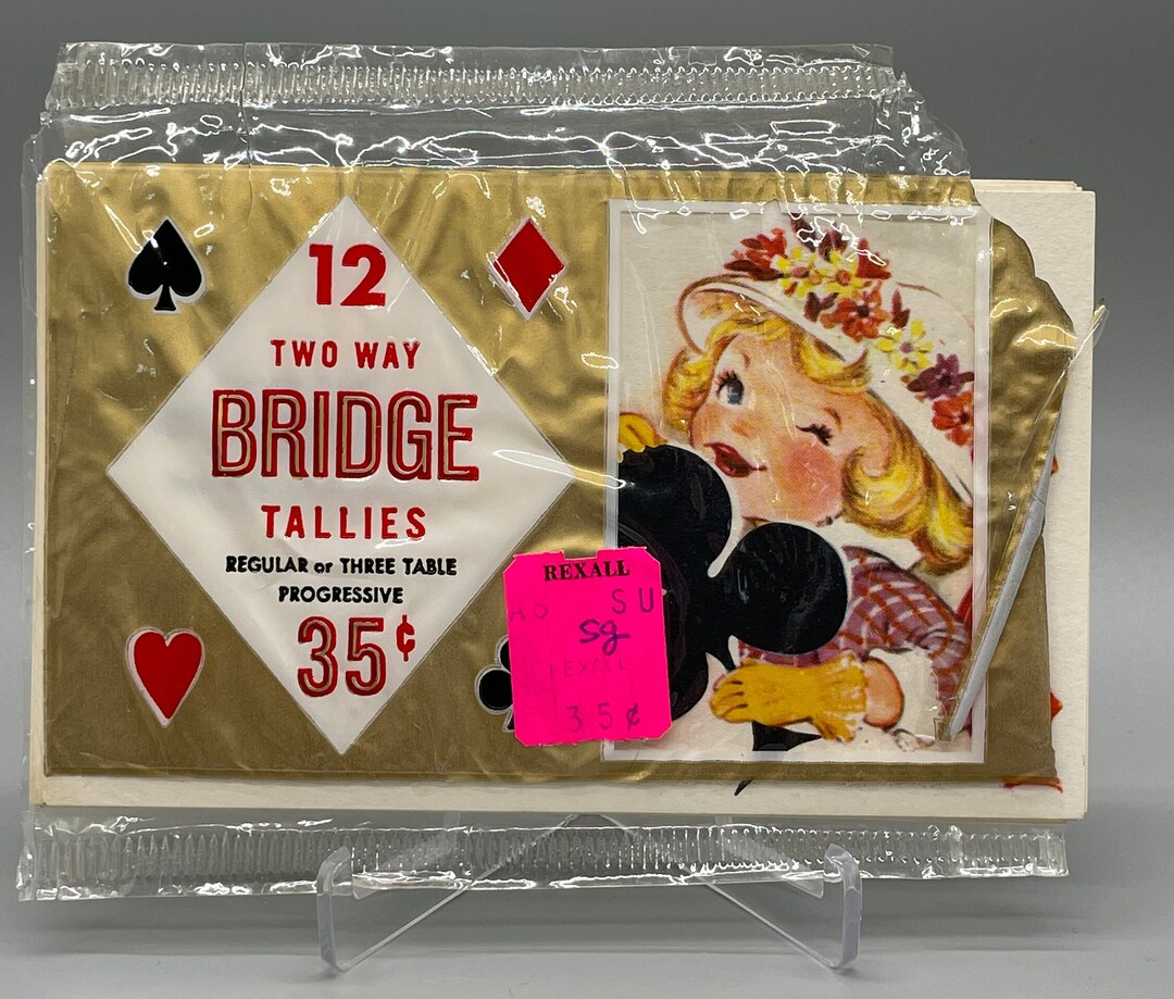 Vintage Set of 12 Bridge Tallies, Cute Little Girl Holding Club Symbol ...