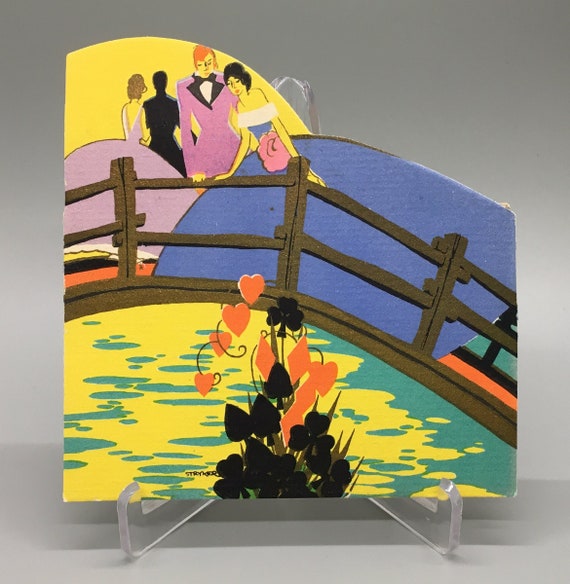 Vintage Unused Art Deco Bridge Party Invitation Buzza | Etsy