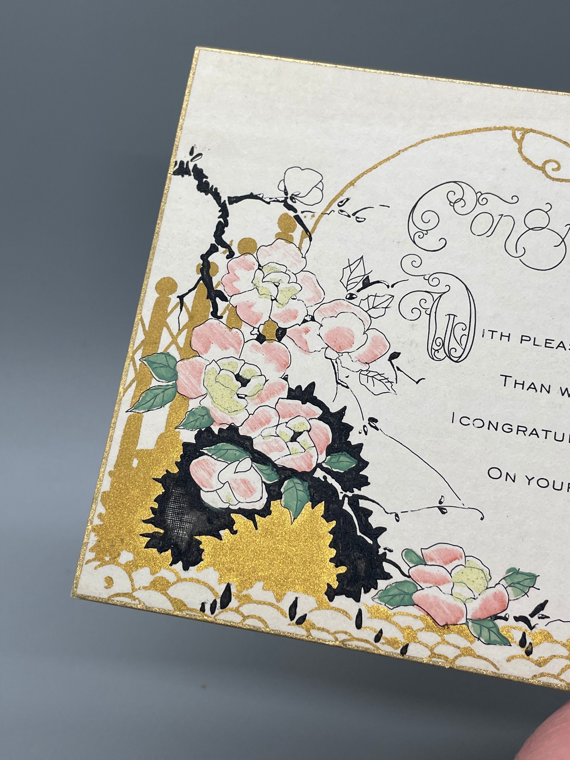 Unused Vintage Congratulations Art Deco Greeting Card Floral, Gold ...