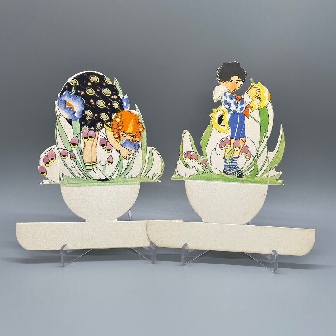 Pair of Unused Vintage Paper Nut Cups, Boy and Girl in Garden, 1930's ...
