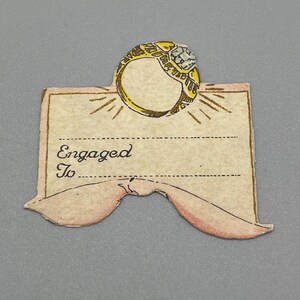 Vintage 1920s Hallmark Engagement Ring Place Card: Pink Rose Die-cut ...