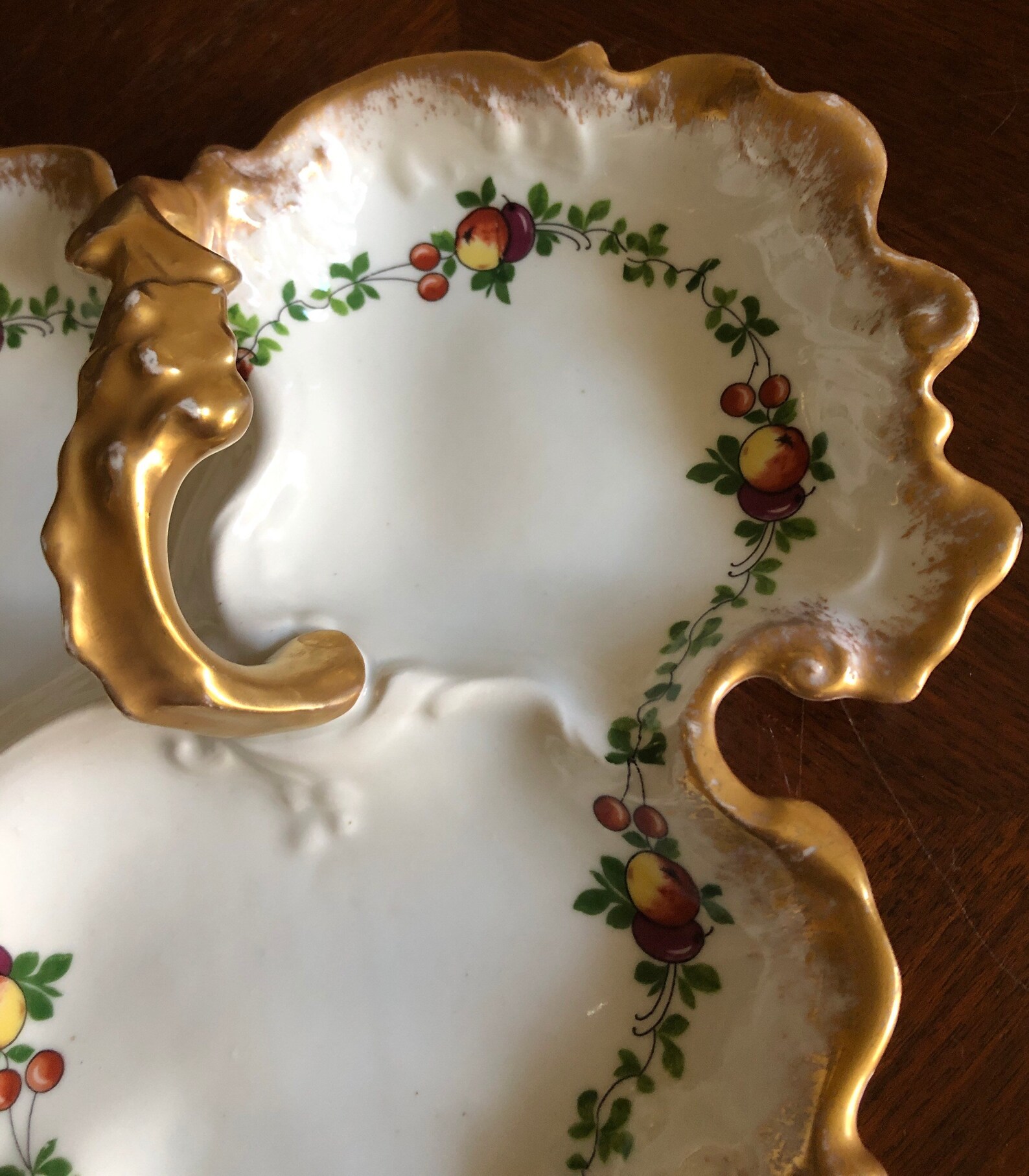 Antique Porcelain Hand Painted Dish With Handle, Divided Serving Dish ...