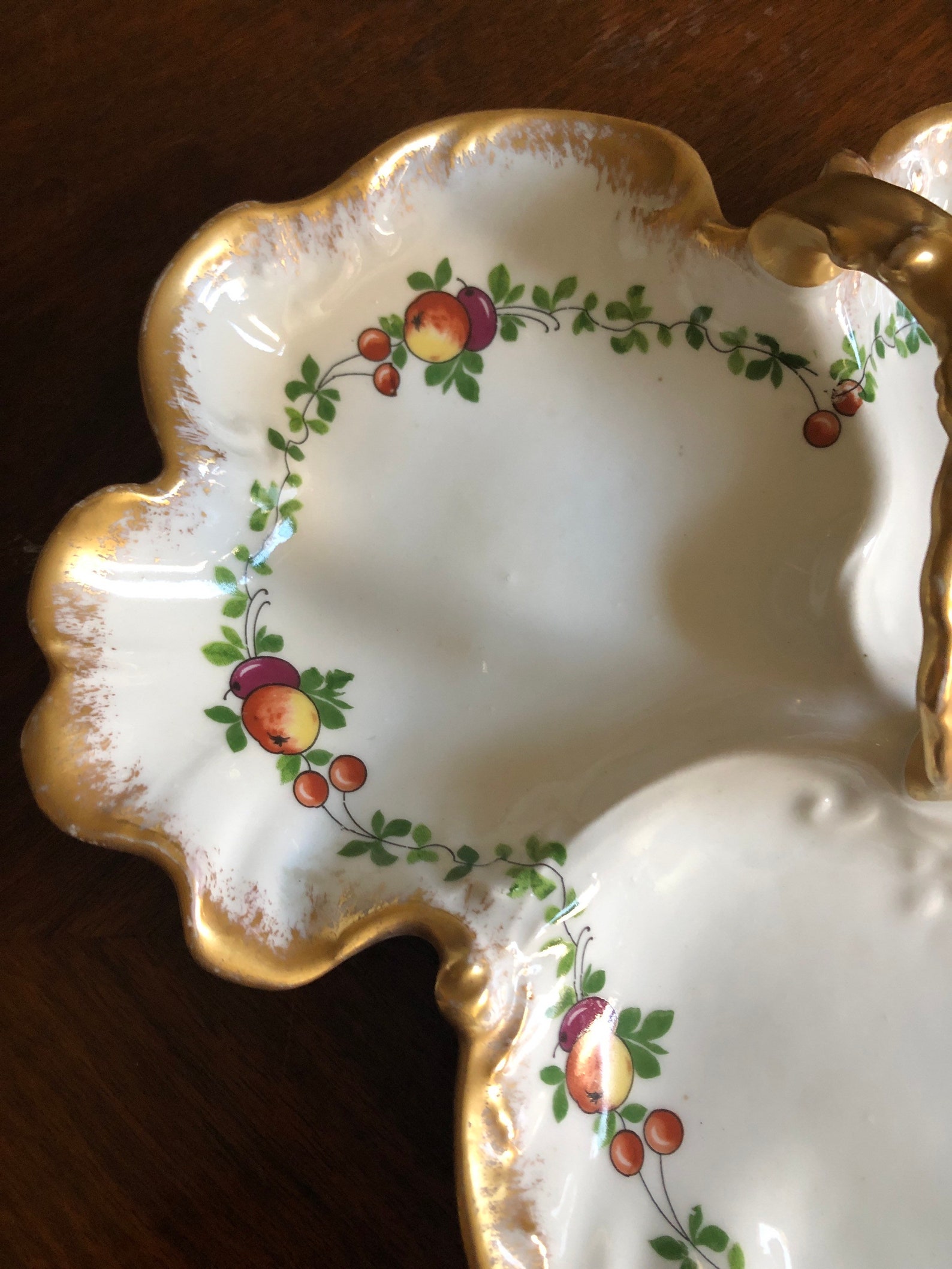 Antique Porcelain Hand Painted Dish With Handle, Divided Serving Dish ...