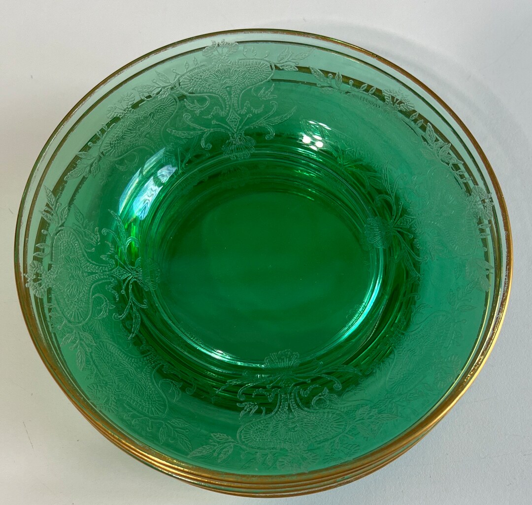 Vintage Green Glass With Gold Rim Plate, 6 1/4 Inches - Etsy