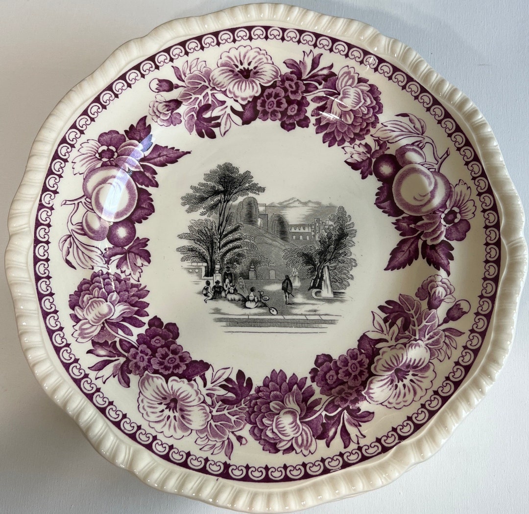 Vintage Copeland Spode England Mulberry With Black Scene in the Center ...