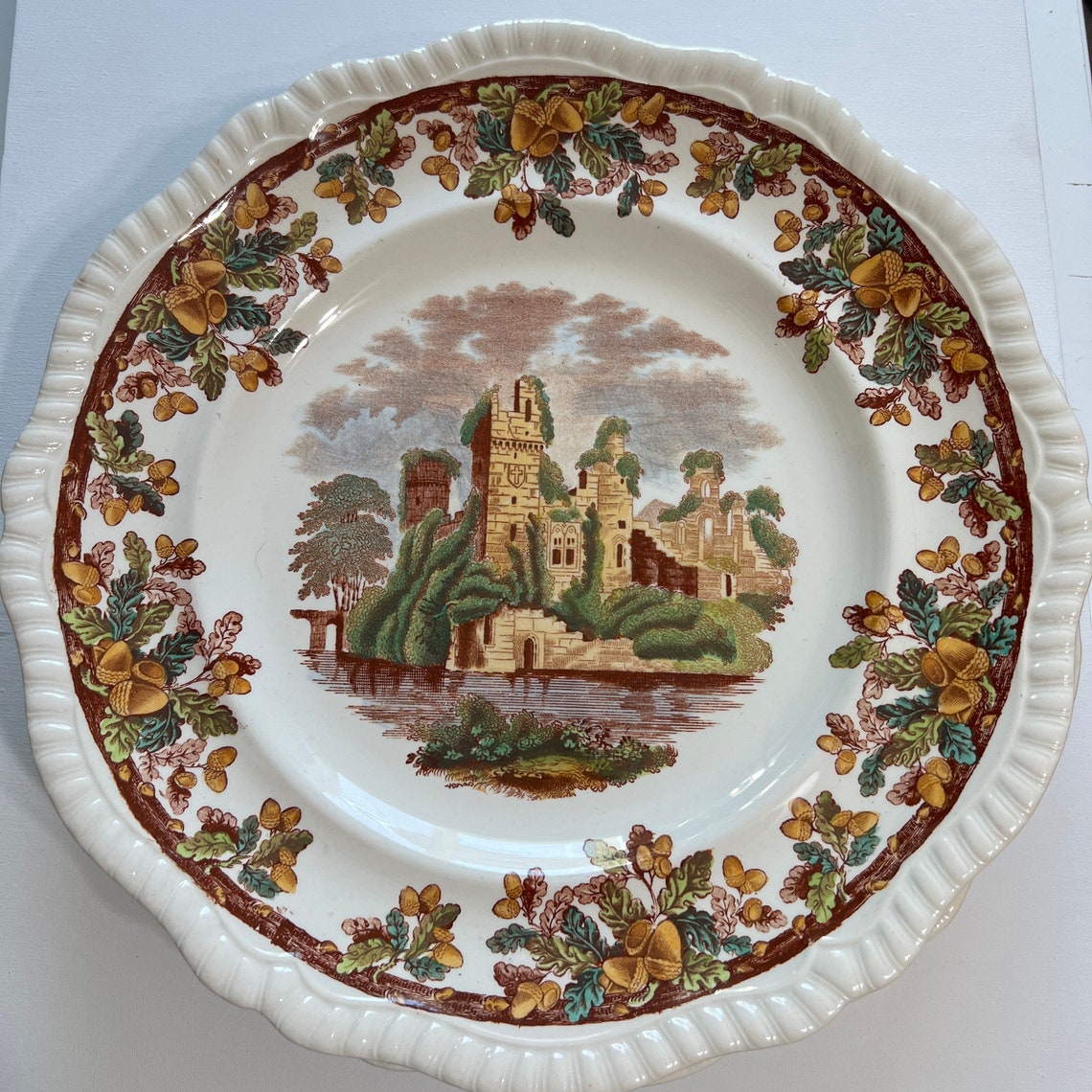 Antique Copeland Spode Delft Castle Plate: Scalloped Edge Porcelain ...