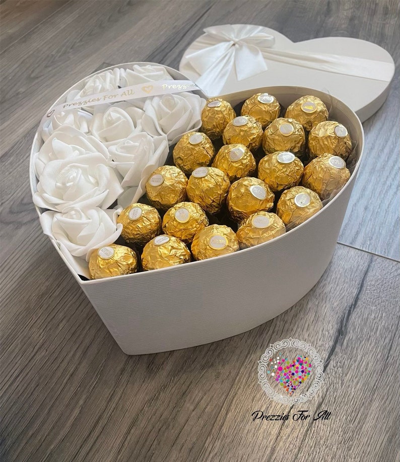 Luxury White Heart Shaped Gift Box White Rose and Fererro - Etsy