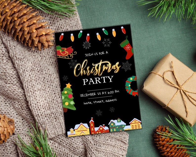 Editable Christmas Party Invitation: Canva Template (5x7 Inches) - Etsy
