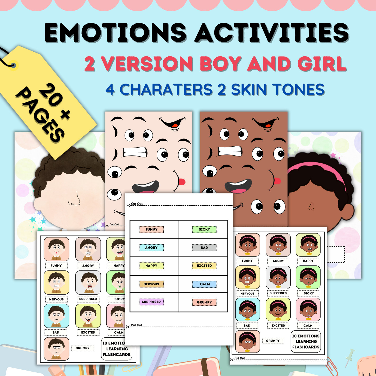Emotions Activity for Kids Girl and Boy Version Printable Toddler ...
