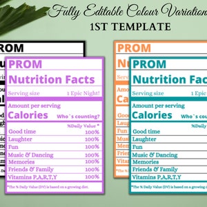 Prom Nutrition Facts Template: Editable Canva Design (digital Download ...
