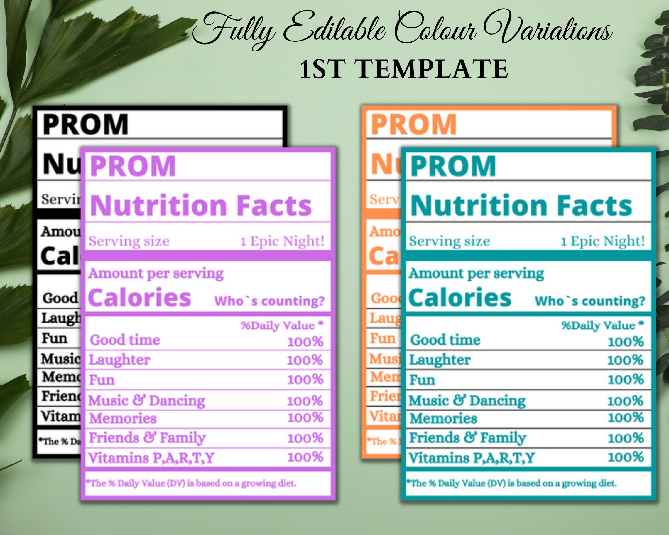Prom Nutrition Facts Template: Editable Canva Design (digital Download ...