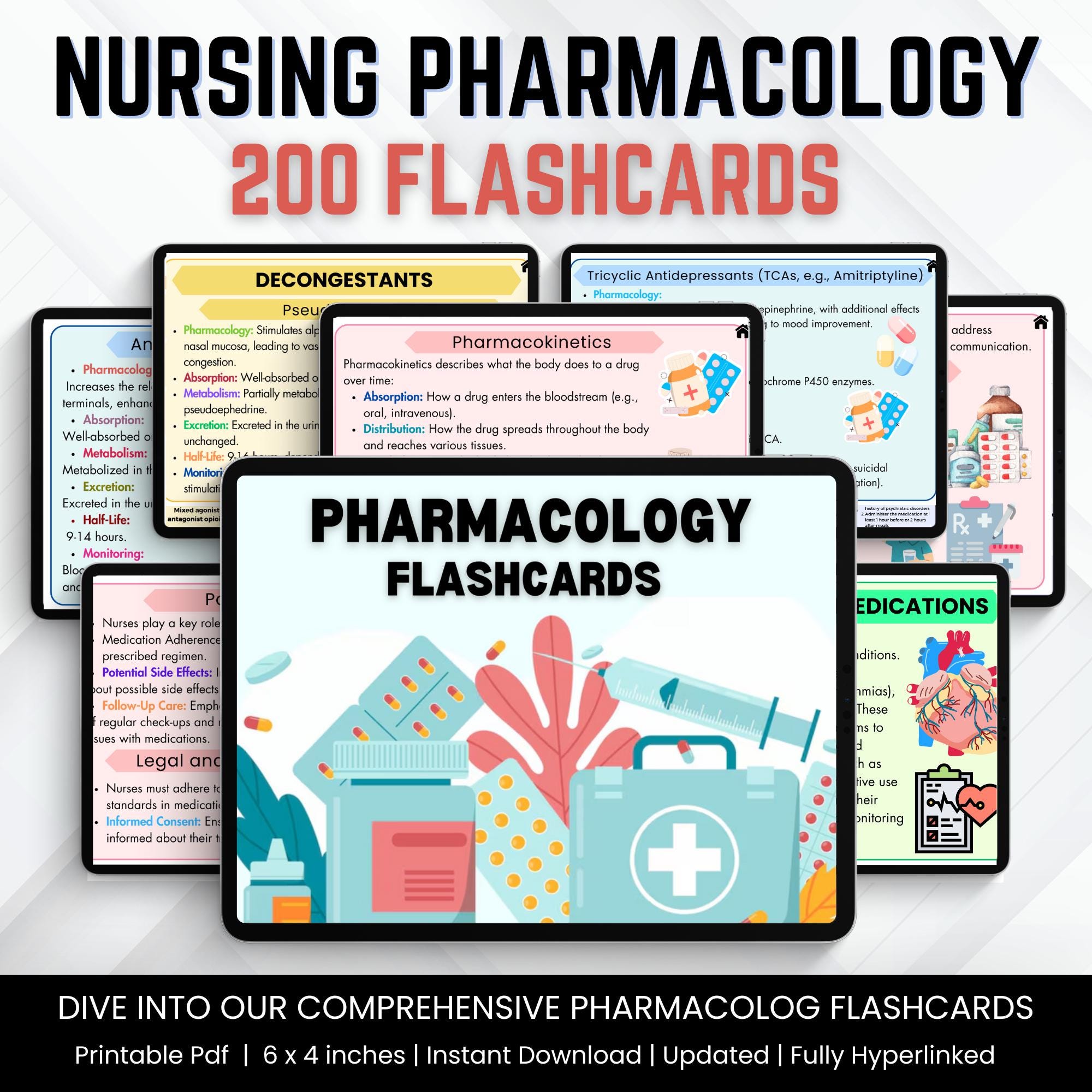 Nursing Pharmacology Flashcards Bundle: 200 Printable Revision Cards ...