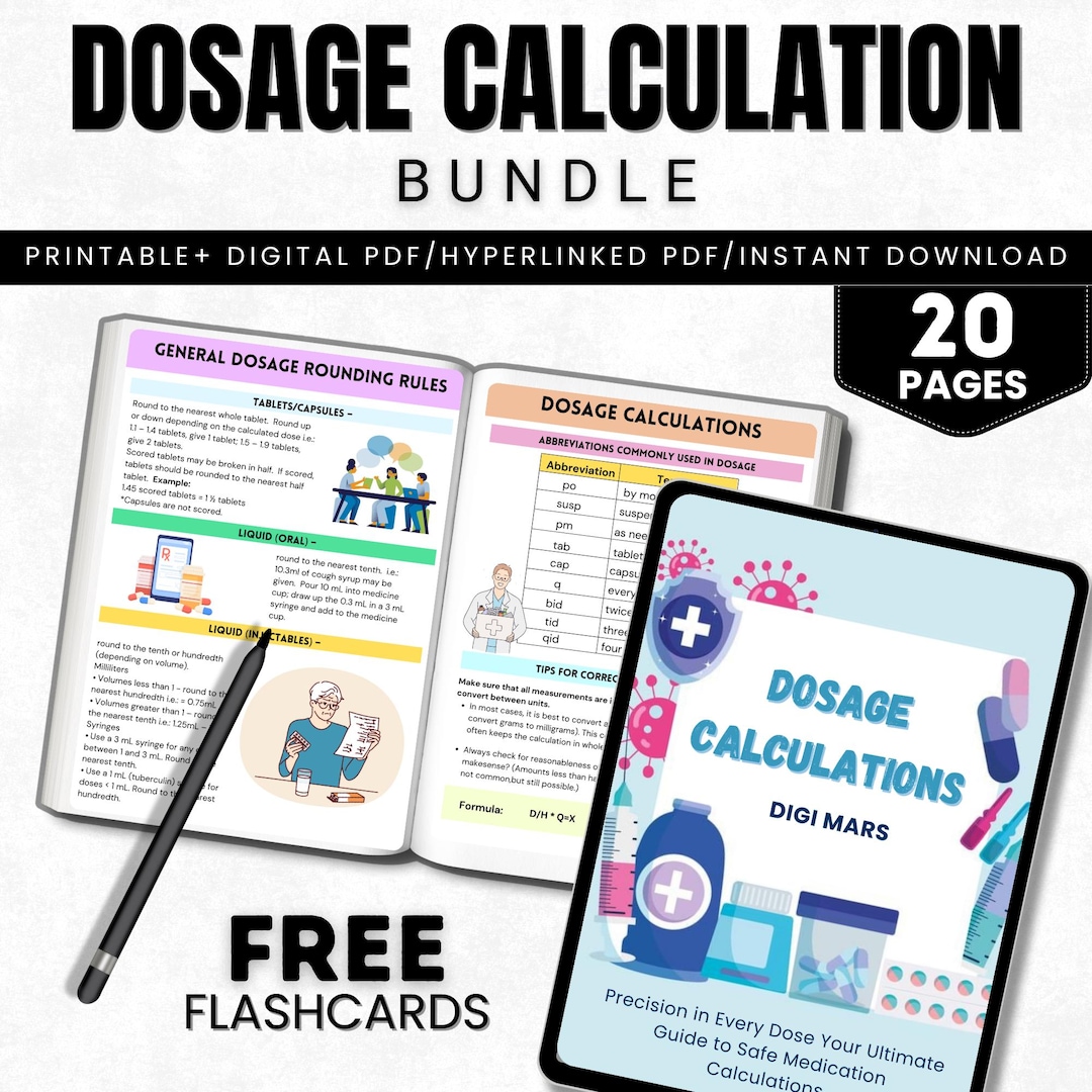 Dosage Calculation Bundle Fully Hyperlinked PDF 20 Pages Medical ...