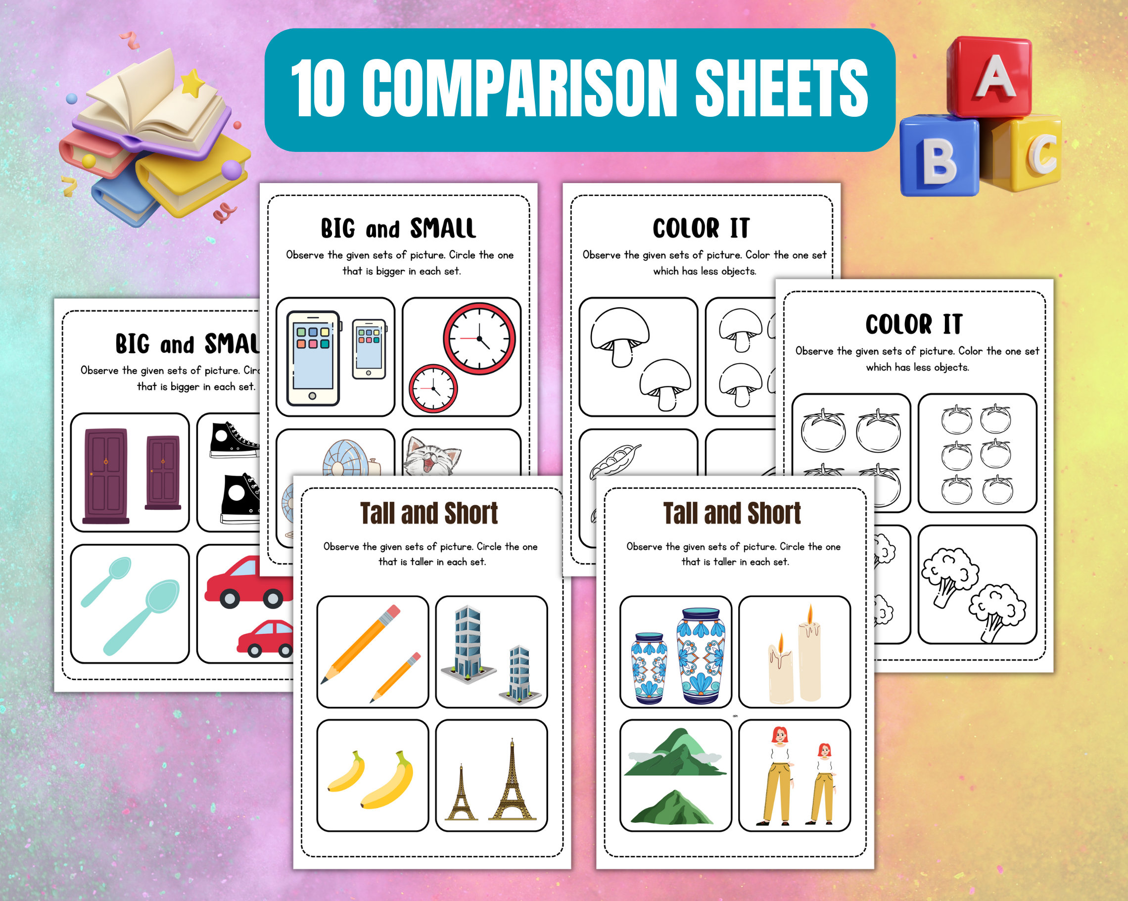 Preschool Worksheets 50 Pages Numbers, Counting, Math, Alphabet, Shapes ...