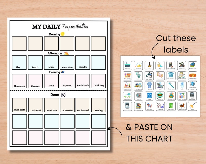 Daily Responsibilities Chore Chart, Printable Full Day Visual Routine ...