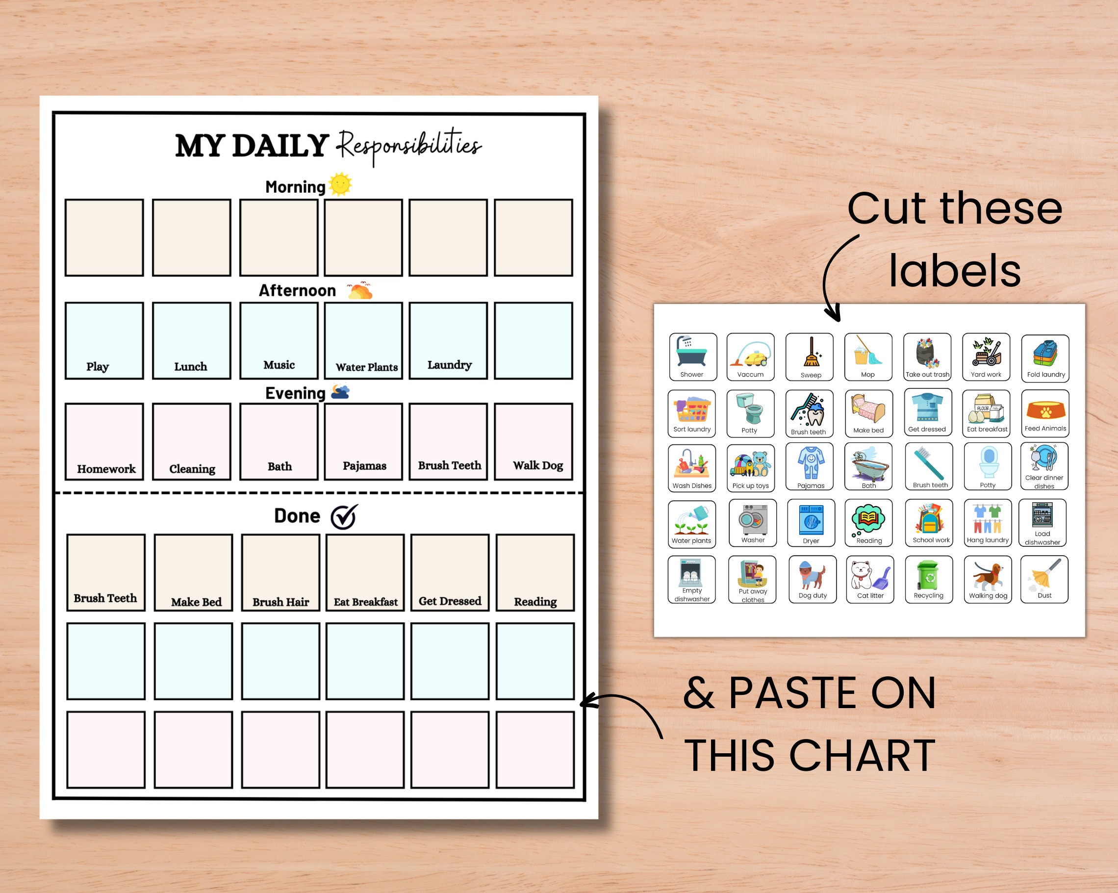 Daily Responsibilities Chore Chart, Printable Full Day Visual Routine ...