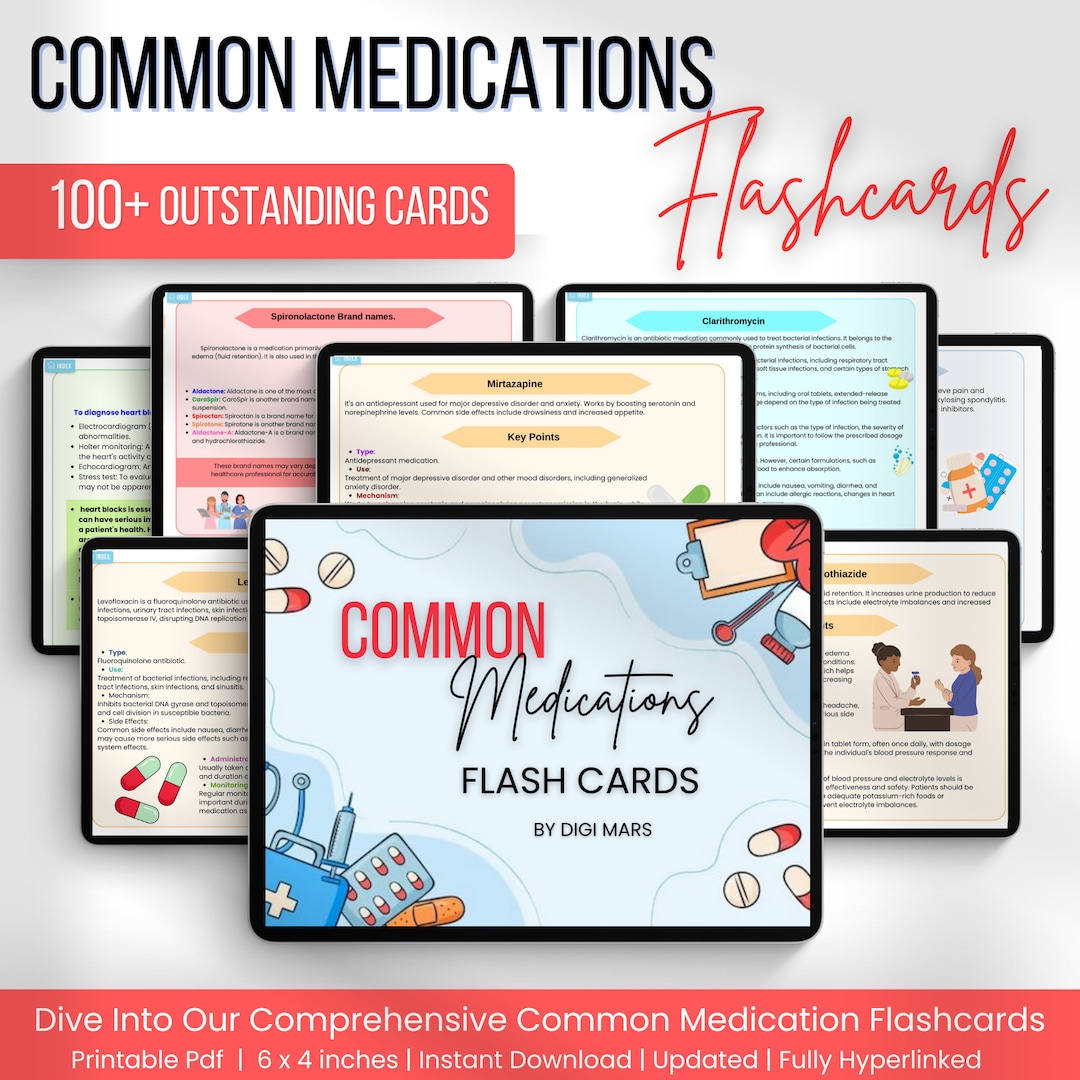 Common Medications Flashcards: Nursing Revision (digital Download) - Etsy
