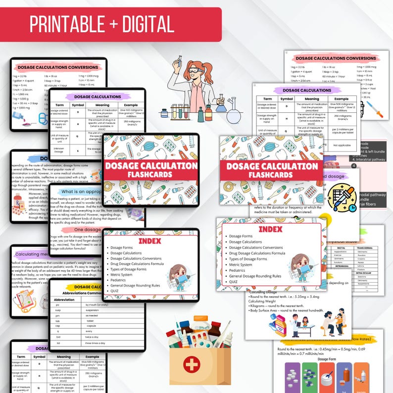 Dosage Calculation Flashcards: Medical Nursing Study (PDF Printable) - Etsy