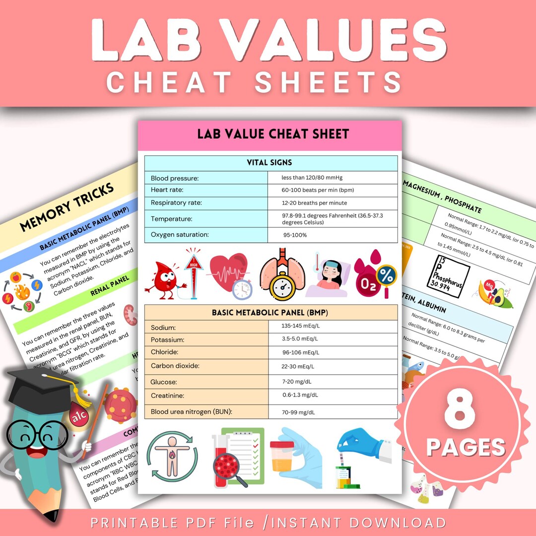 Lab Values Cheat Sheets: Medical Nursing Study Guide (printable PDF) - Etsy