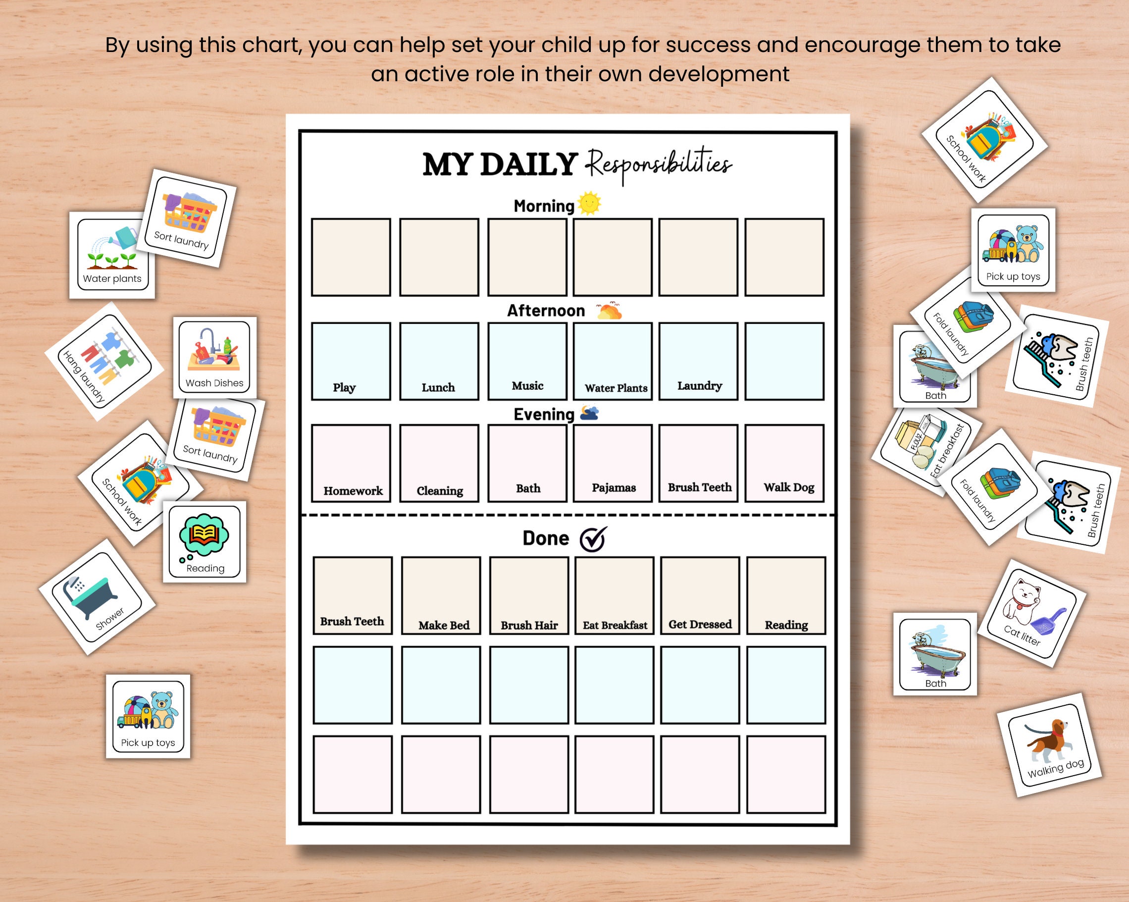 Daily Responsibilities Chore Chart, Printable Full Day Visual Routine ...