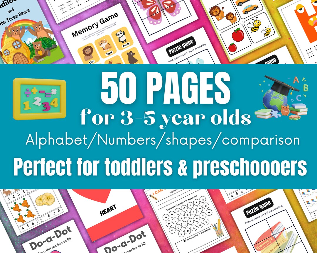 Preschool Worksheets 50 Pages- Numbers, Counting, Math, Alphabet ...