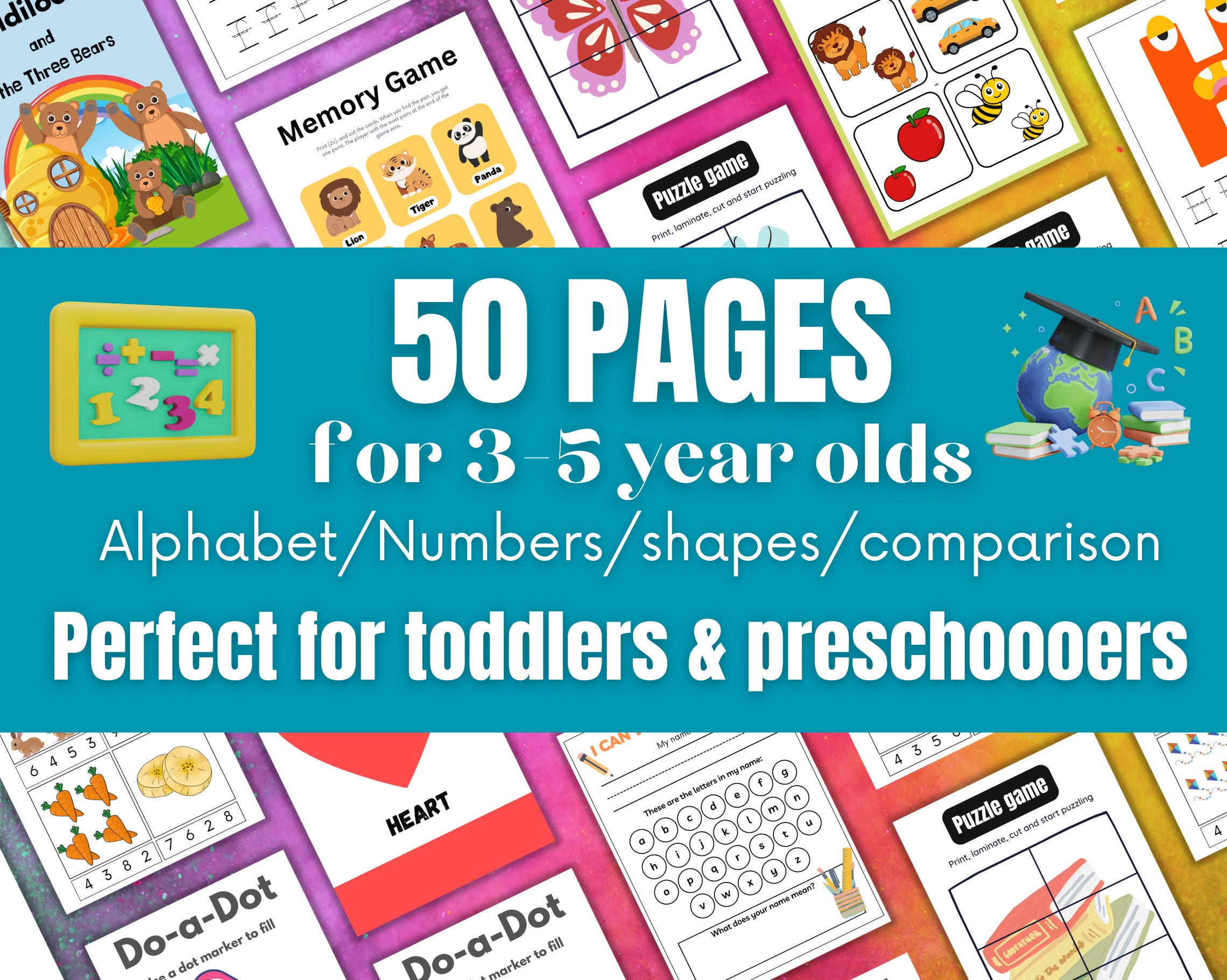 Preschool Worksheets 50 Pages Numbers, Counting, Math, Alphabet, Shapes ...