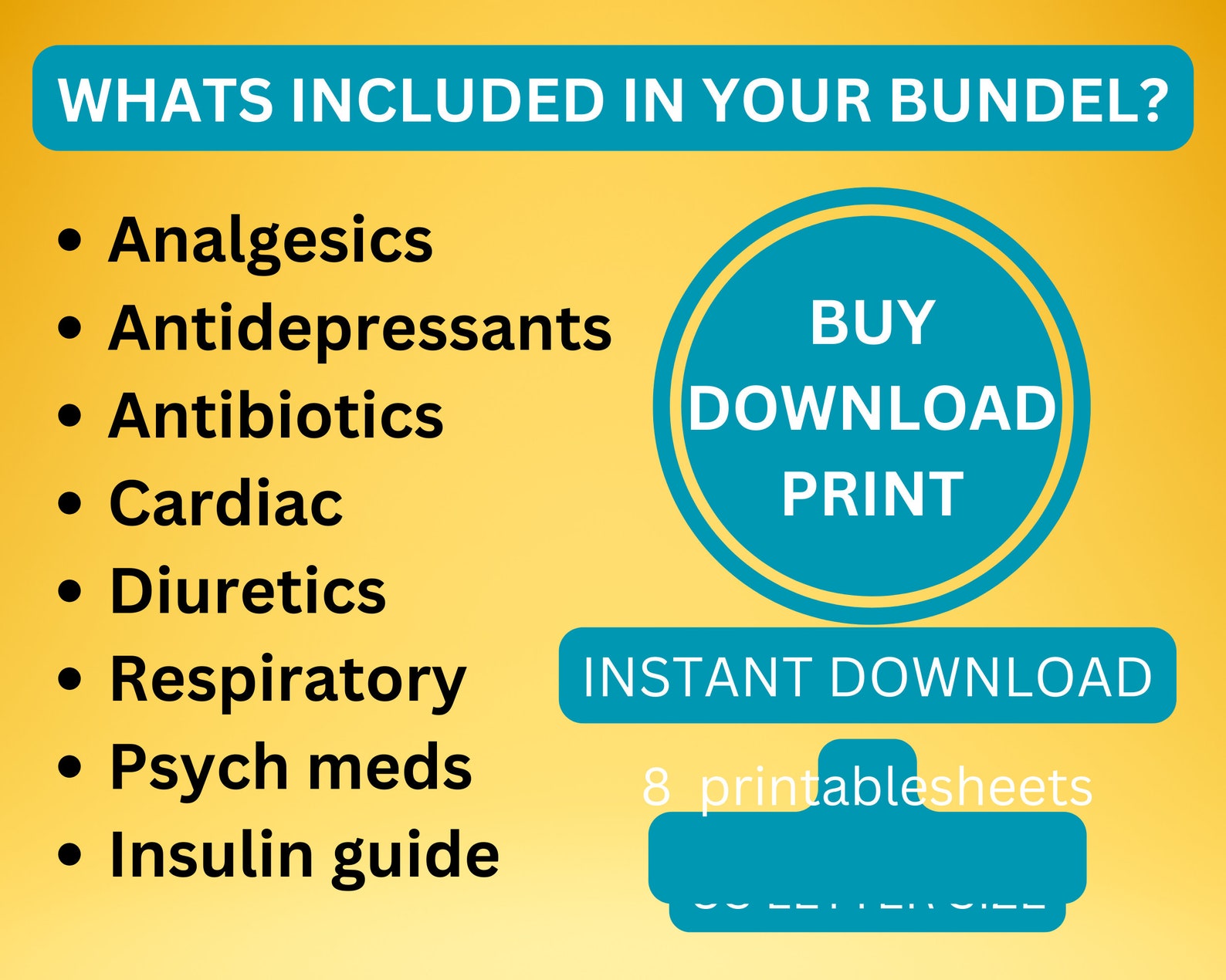 Nursing Cheat Sheet Bundle: Medication Guide, Pharmacology (digital ...