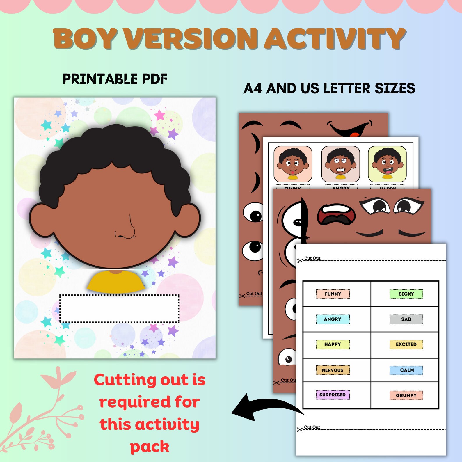 Emotions Activity for Kids Girl and Boy Version Printable Toddler ...