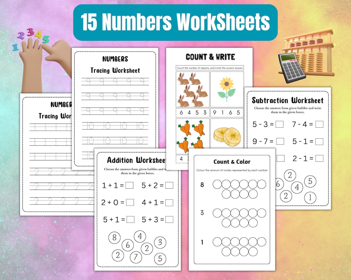 Preschool Worksheets 50 Pages Numbers, Counting, Math, Alphabet, Shapes ...