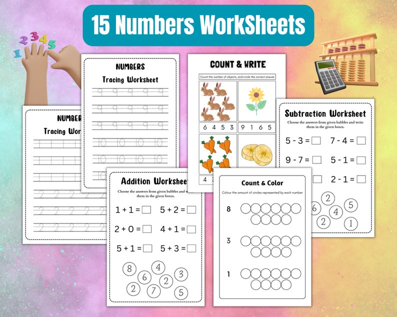 Preschool Worksheets 50 Pages Numbers, Counting, Math, Alphabet, Shapes ...
