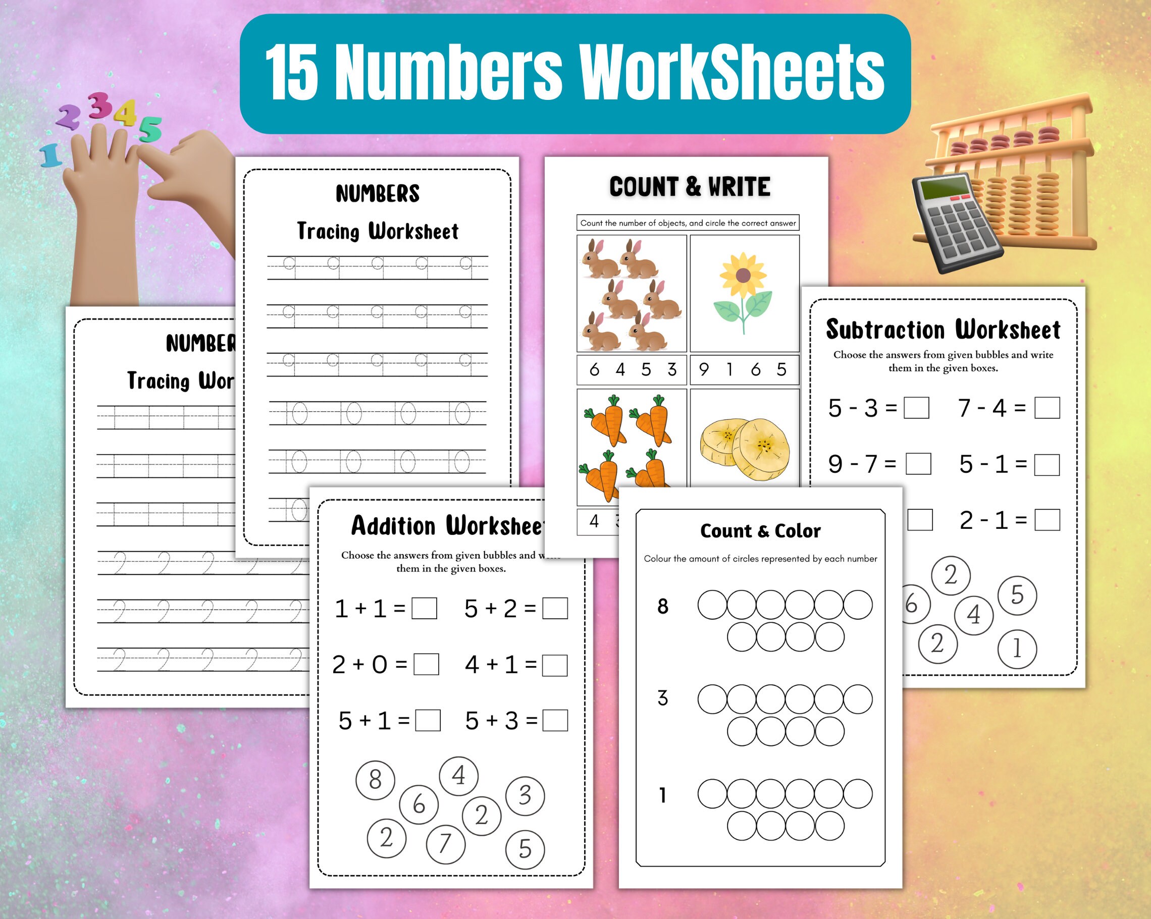 Preschool Worksheets 50 Pages Numbers, Counting, Math, Alphabet, Shapes ...