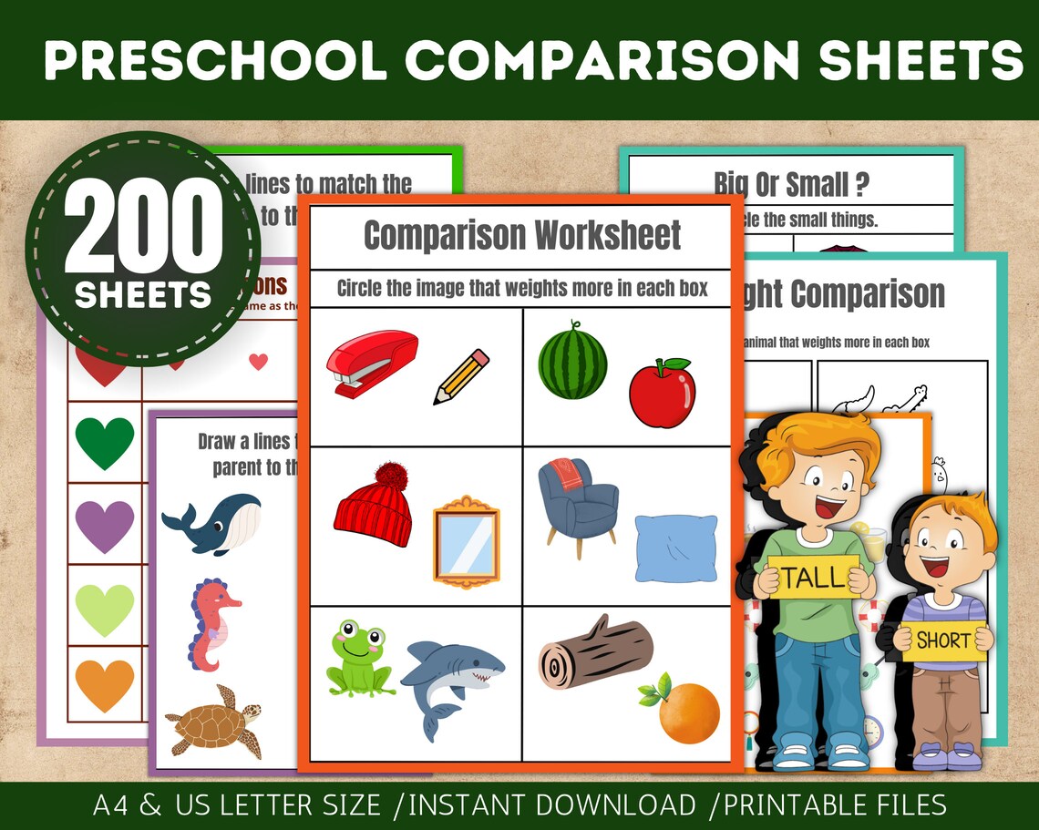 Preschool Comparison Worksheets, Preschool Worksheets, Preschool ...