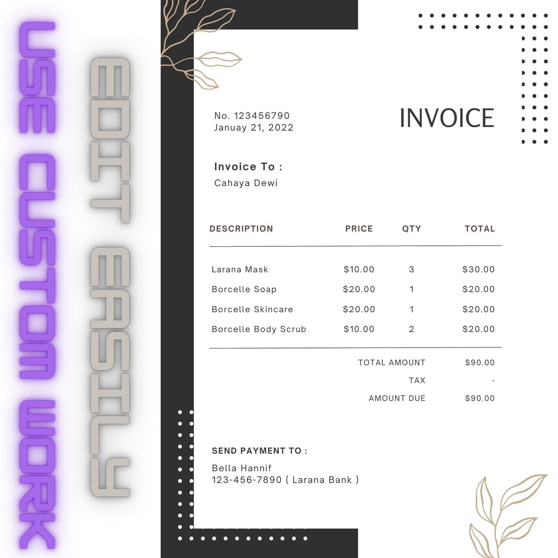 Invoice Template Floral | Invoice Template Editable | Invoice Template ...