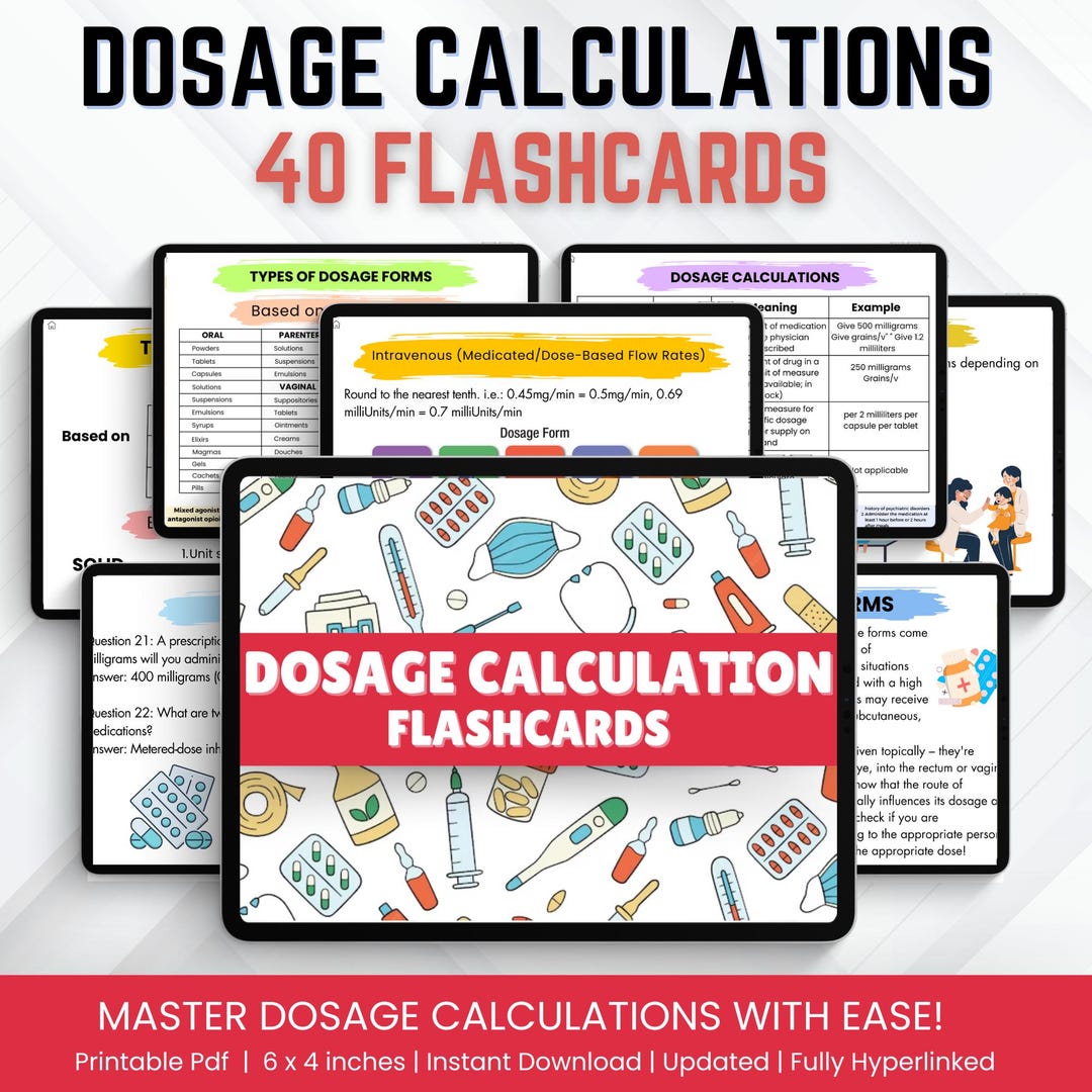 Dosage Calculation Flashcards: Medical Nursing Study (PDF Printable) - Etsy