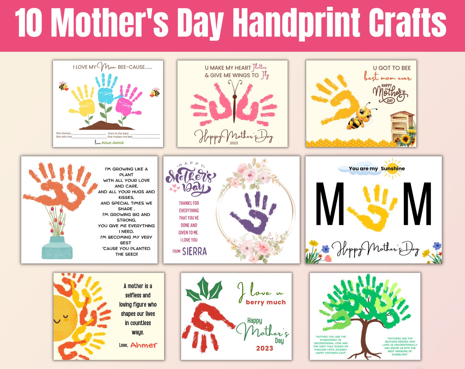 10 Design Mother's Day Handprint Art, Baby Toddler Kids Craft, Gift for ...