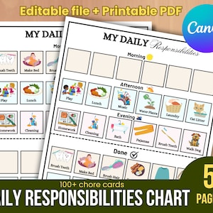 Daily Responsibilities Chore Chart, Printable Full Day Visual Routine ...
