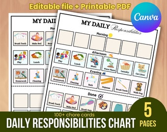 Daily Responsibilities Chore Chart, Printable Full Day Visual Routine ...