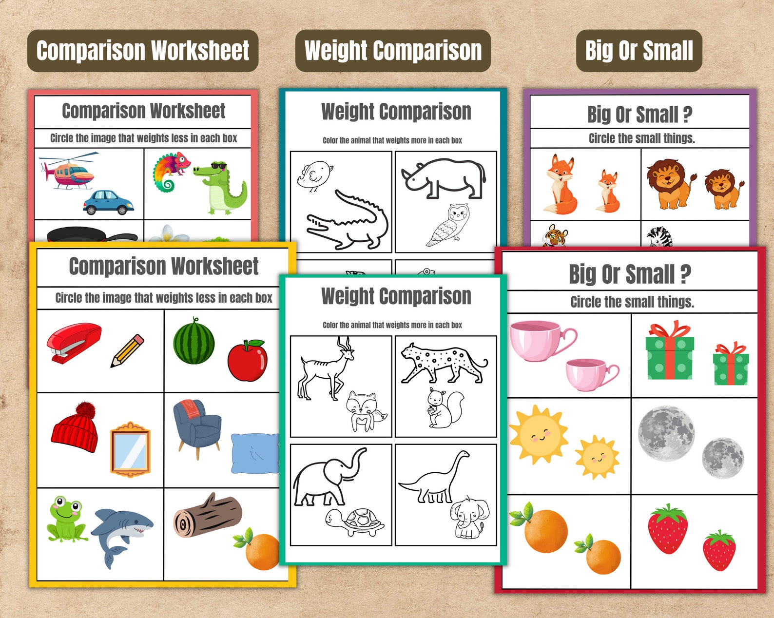 Preschool Comparison Worksheets, Preschool Worksheets, Preschool ...