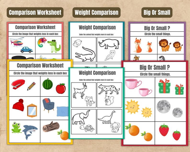 Preschool Comparison Worksheets Preschool Worksheets - Etsy