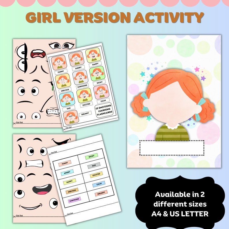 Emotions Activity for Kids Girl and Boy Version Printable Toddler ...