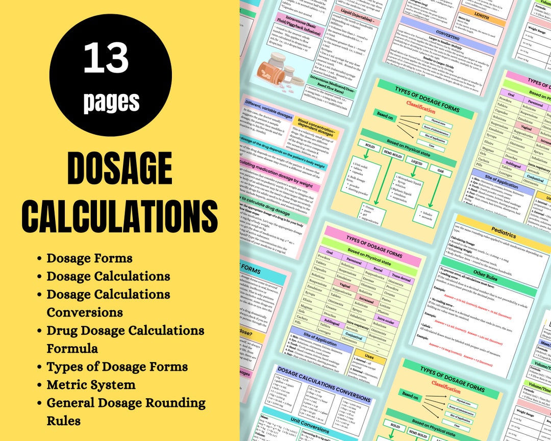 Nursing Dosage Calculation 13 Pages | Med Calculation | Medication ...