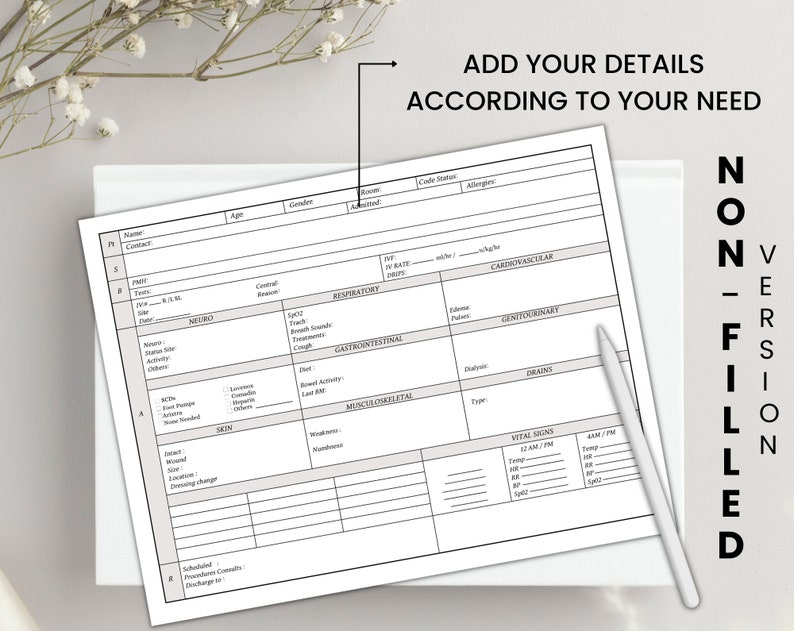 Nurse Report Sheet - SBAR Format | Nurse Reporting | Printable Sheet ...